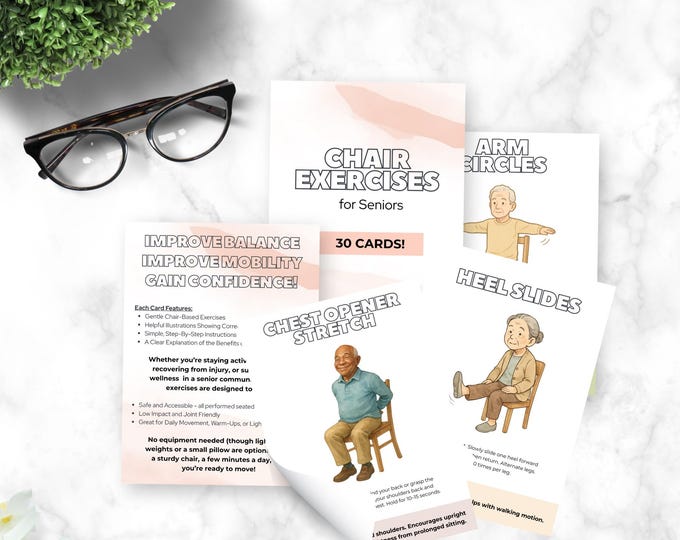 Chair Exercise Visuals for Senior, Exercise Cue Cards for Fitness ...