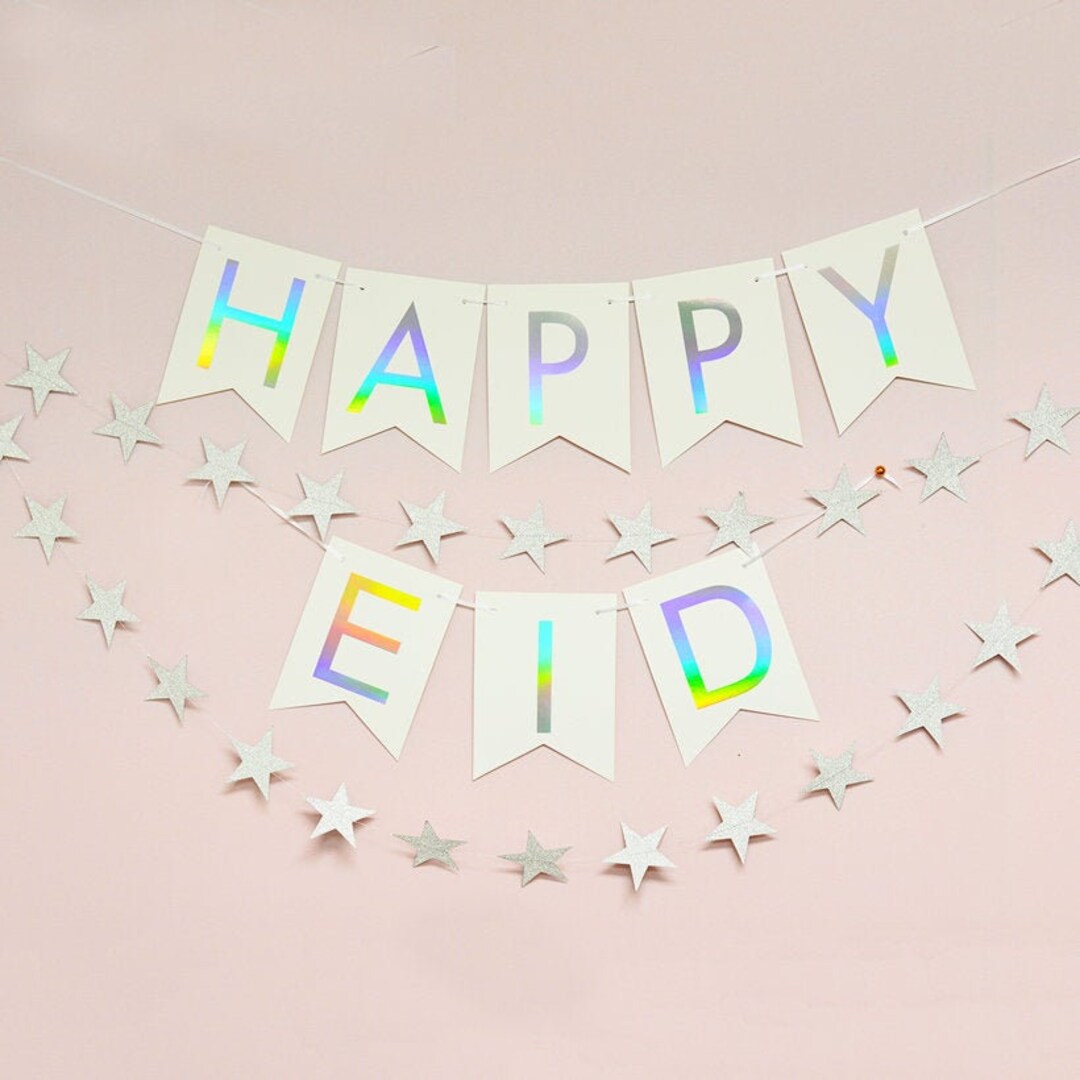 Happy Eid Pennant Banner, Modern Eid Decor, Moderneid, Holographic ...