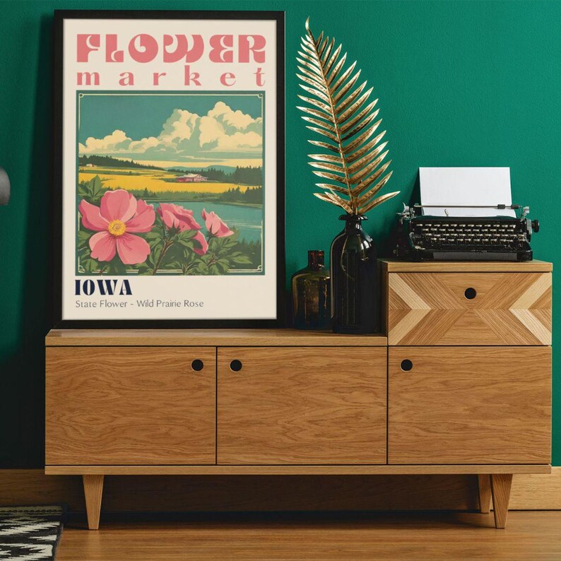 Iowa State Flower Market Print Flower Market Poster Retro Travel Poster ...