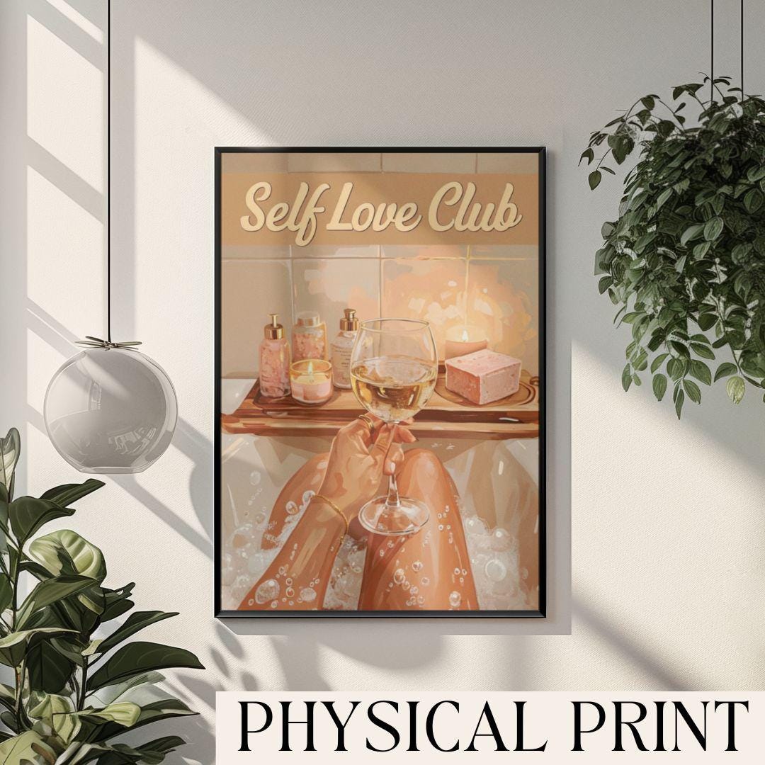 Self Love Club Poster Girly Bathroom Print Retro Quote Print Aesthetic ...