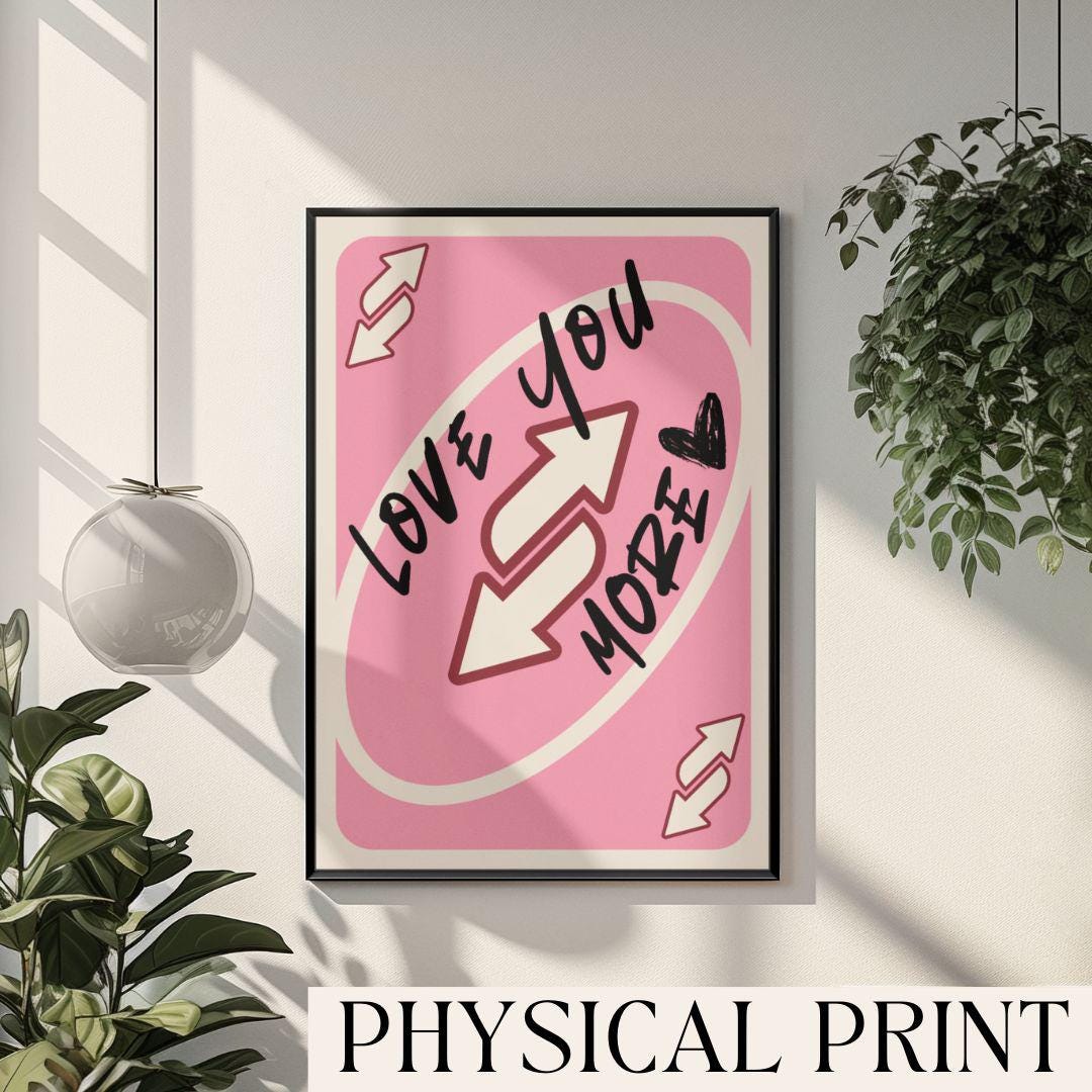 Love You More Uno Reverse Card Preppy Girly Pink Poster Retro Playing ...
