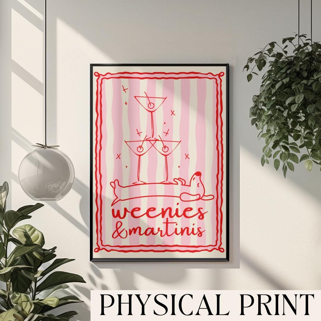 Weenies & Martinis Poster Retro Pink Stripe Art Weiner Dog Print ...
