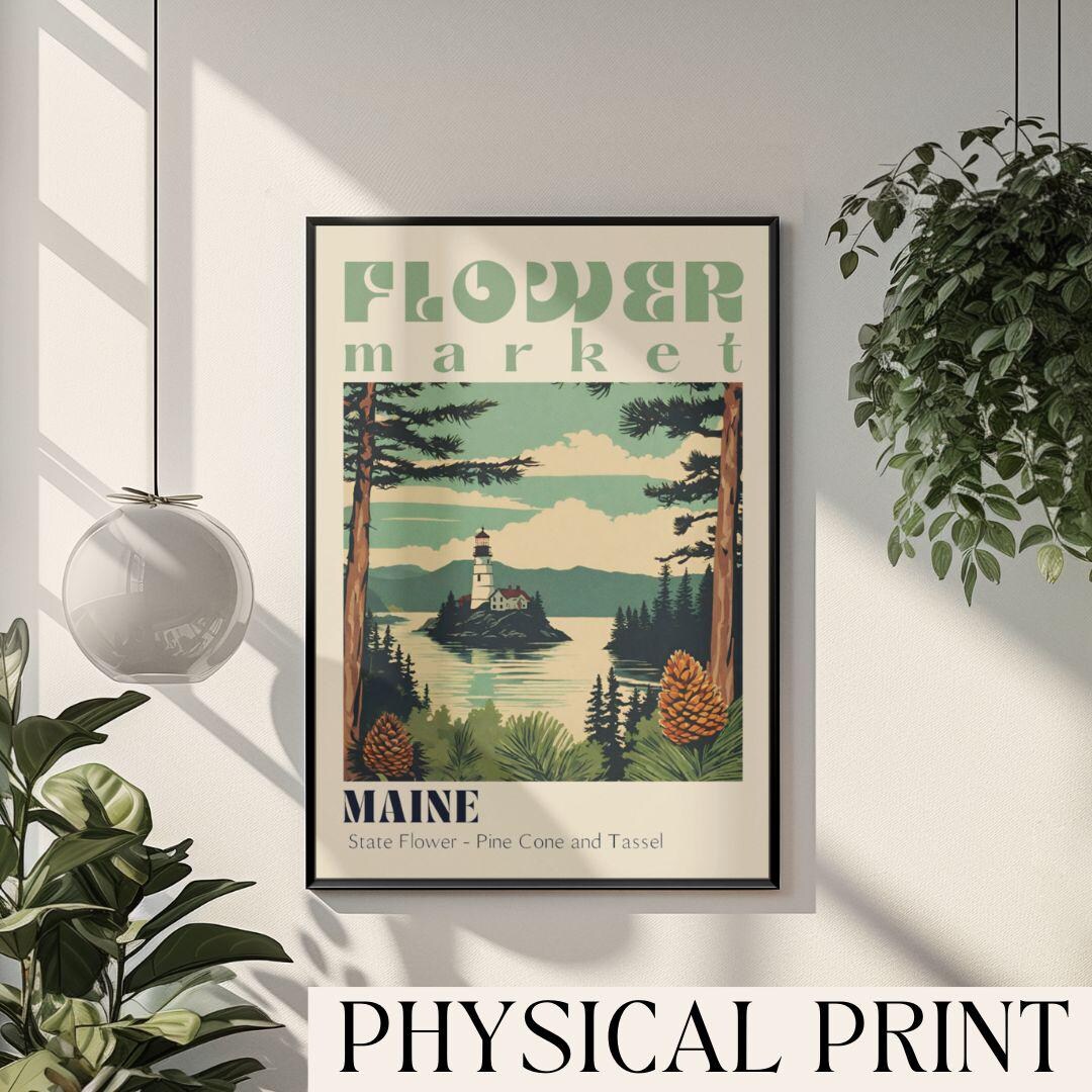 Maine Travel Poster Vintage Maine Lighthouse Coastal Landscape Wall Art ...