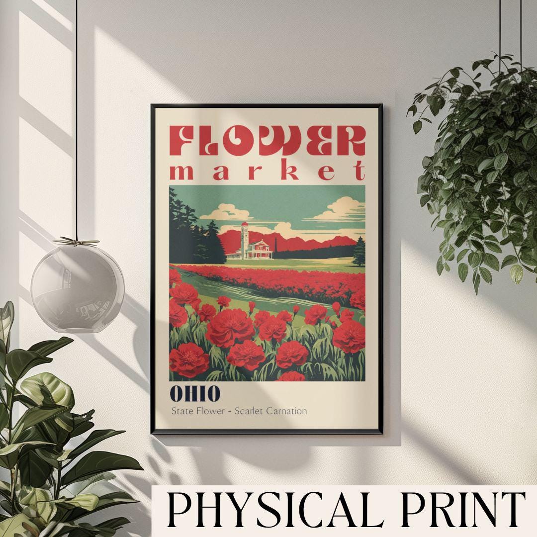 Ohio State Flower Market Print Flower Market Poster Retro Travel Poster ...