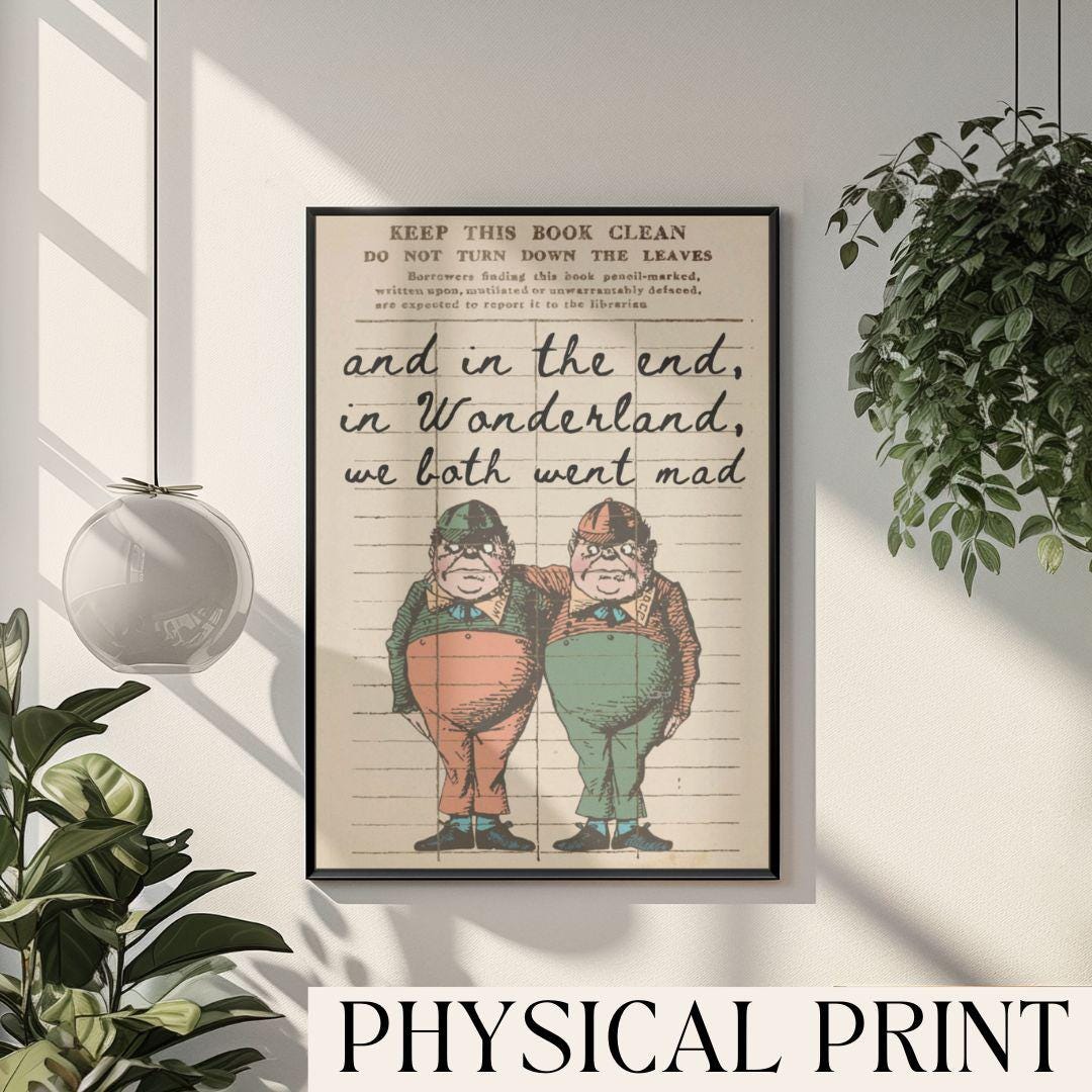 Wonderland Wall Art Library Card Art Bookish Poster Library Book Art ...