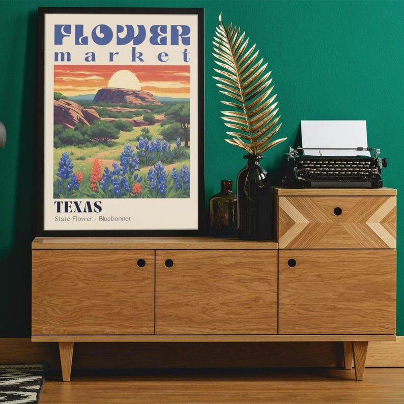 Texas State Flower Market Print Flower Market Poster Retro Travel ...