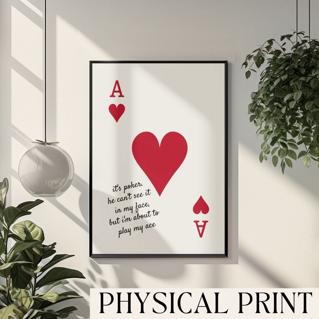 Ace of Hearts Play My Ace Quote Wall Art Print Red Card Poker Poster - Etsy
