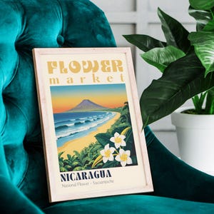 Nicaragua Flower Market Poster Volcano Gift Nicaragua Art Nicaraguan ...