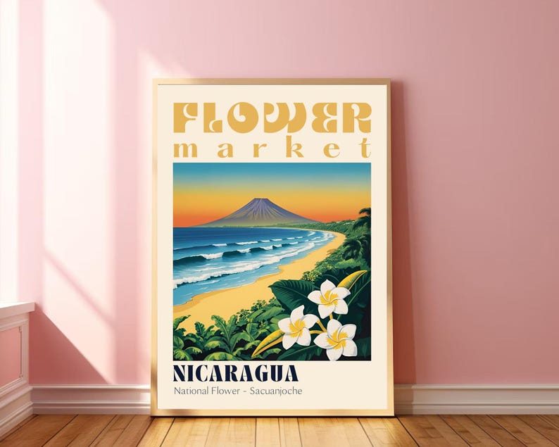 Nicaragua Flower Market Poster Volcano Gift Nicaragua Art Nicaraguan ...