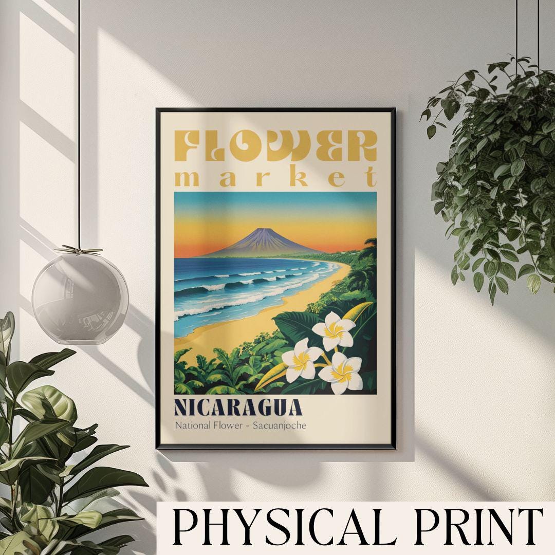Nicaragua Flower Market Poster Volcano Gift Nicaragua Art Nicaraguan ...