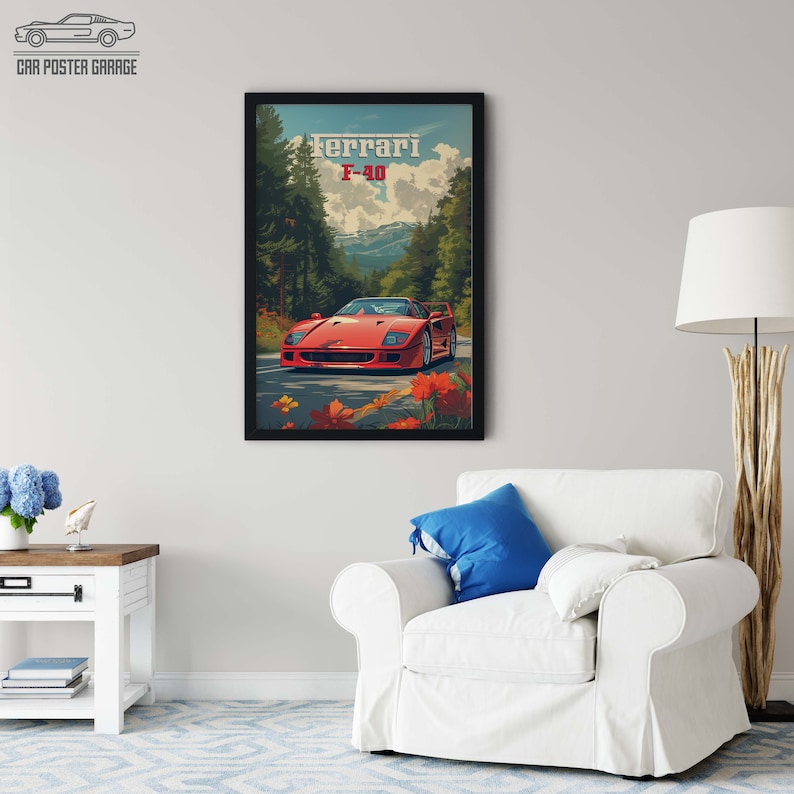 Ferrari F40 Poster, Framed Car Poster, Ferrari Wall Art, Car Guy Gift ...