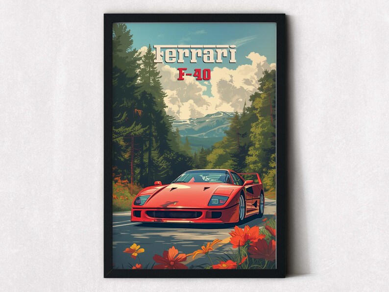 Ferrari F40 Poster, Framed Car Poster, Ferrari Wall Art, Car Guy Gift ...