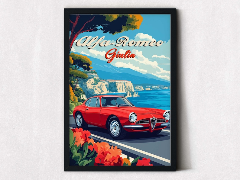 Alfa Romeo Giulia, Framed Car Poster, Classic Car Wall Art, Car Guy ...