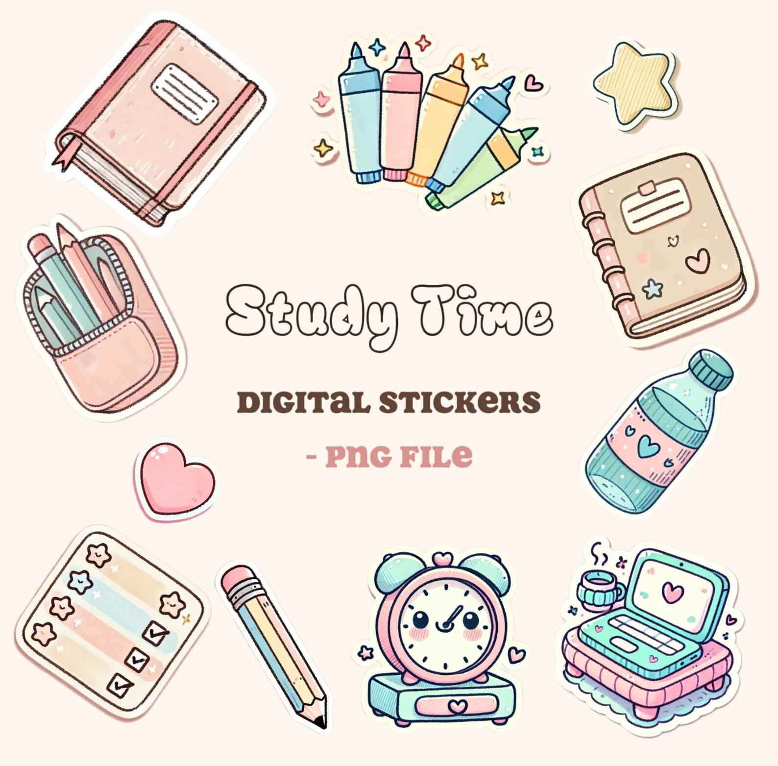 Digital Stickers for Study Time Goodnotes Digital Stickers Study ...
