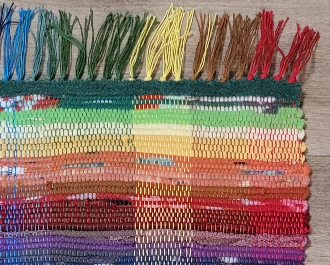 Rainbow Rag Rug With Rainbow Warp, 26 X 39 Inches. Made From Soft ...