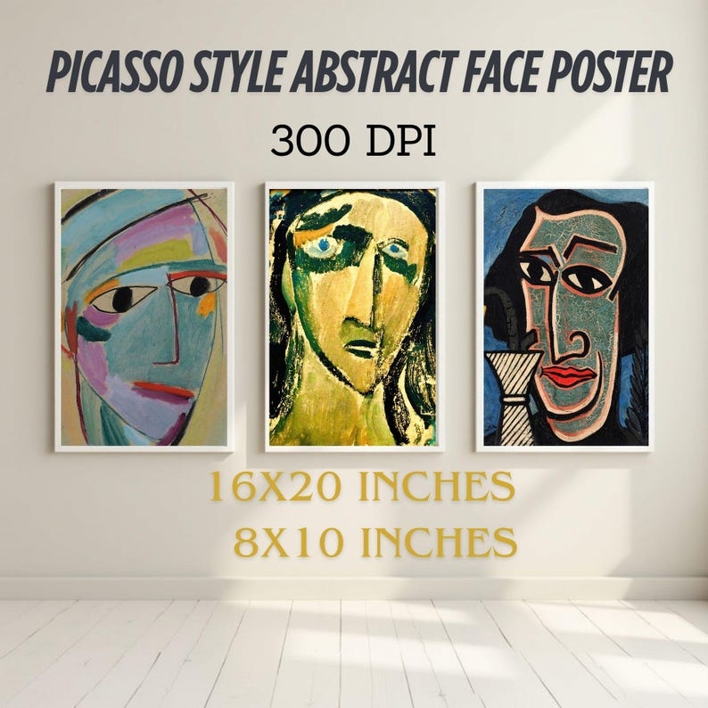 Picasso Style Abstract Face Poster – Textured Cubist Portrait With Pipe ...
