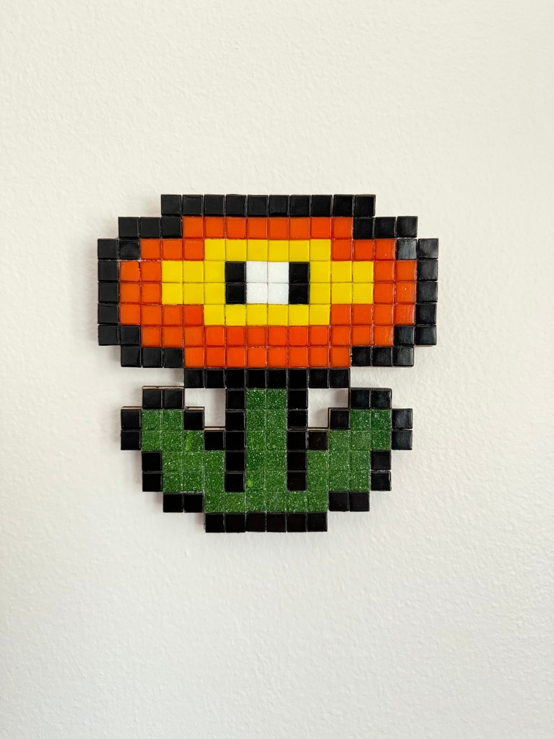 Fire Flower Mosaic Pixel Art - Etsy