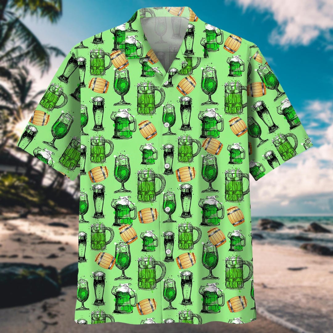 Irish Drinking Team Gifts,green Lucky Shamrock Button Down Hawaii Shirt ...