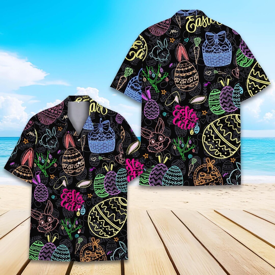 Neon Easter Egg Hawaiian Shirt for Men Women, Easter Summer Beach Shirt ...