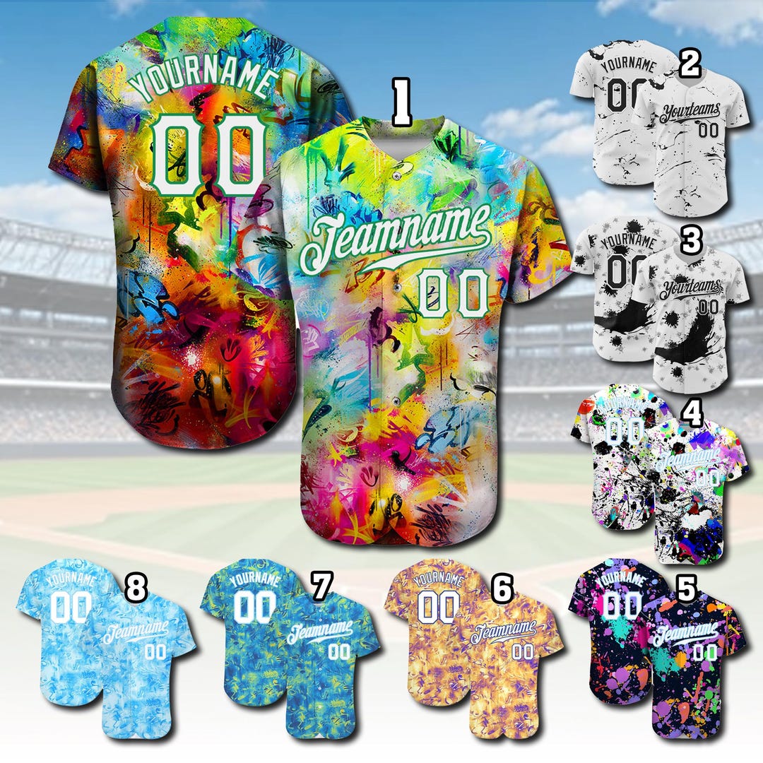 Custom Paint Splash Baseball Jersey: Personalized Graffiti Button Down ...
