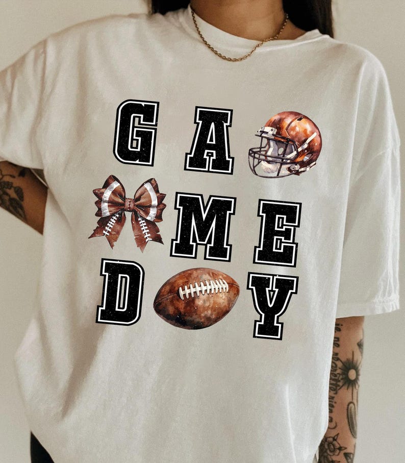 Game Day Football T-shirt, Football Mom Shirt, Coquette Football Tee ...