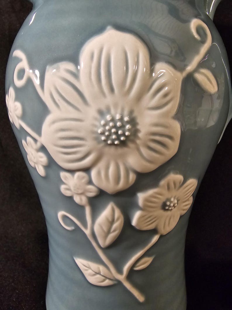 Teal With White Flowers Pitcher Vase Teleflora Gift Made in Portugal - Etsy