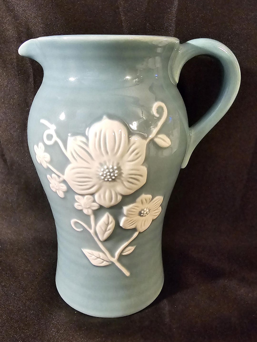 Teal With White Flowers Pitcher Vase Teleflora Gift Made in Portugal - Etsy