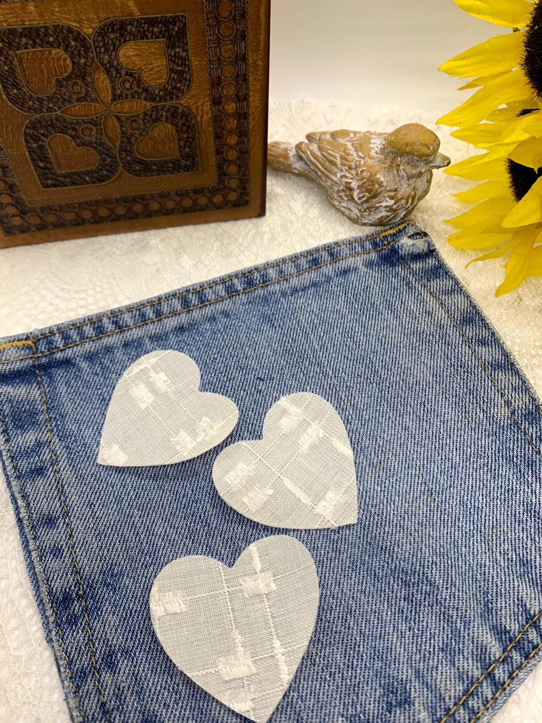 Small Ivory Hearts for Slow Stitch, Fabric Embellishments, Semi Sheer ...