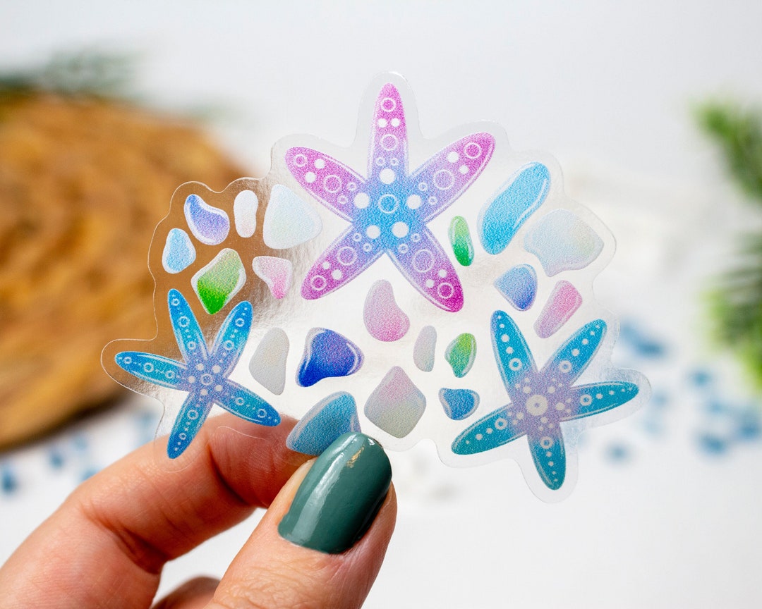 Clear Starfish and Sea Glass Sticker 3 X 2.4 Inch Beach Sticker, Water ...