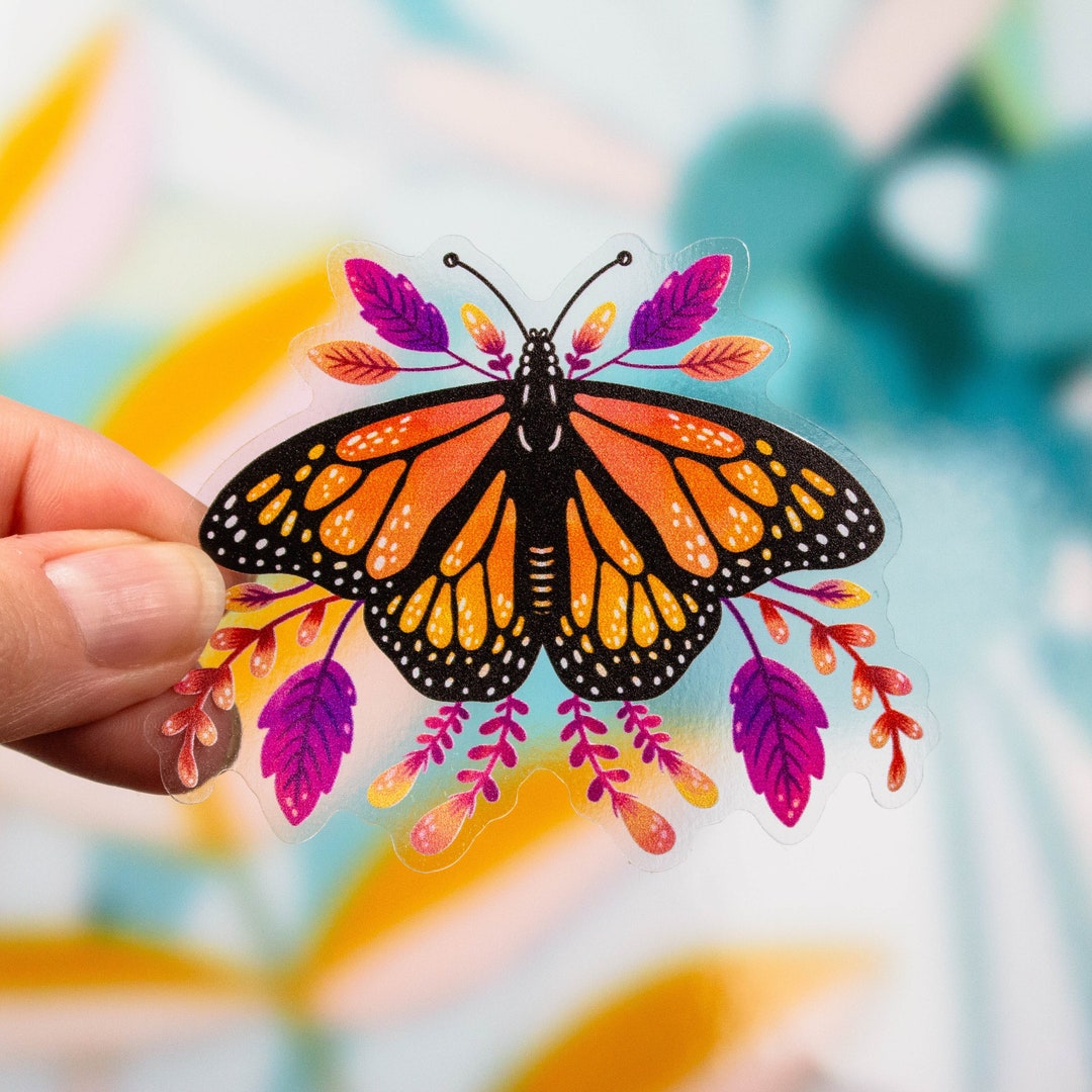 Monarch Butterfly Floral Vinyl Sticker - Etsy
