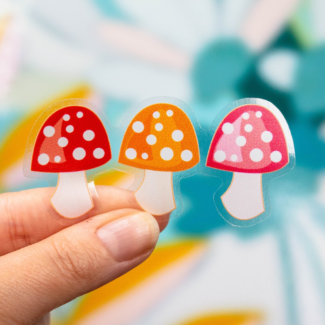 Clear Red Mushroom Trio Vinyl Sticker - Etsy