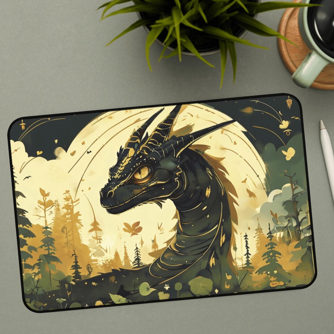 Dragon Desk Mat Fantasy Artwork Mythical Creature Office Decor Dark ...
