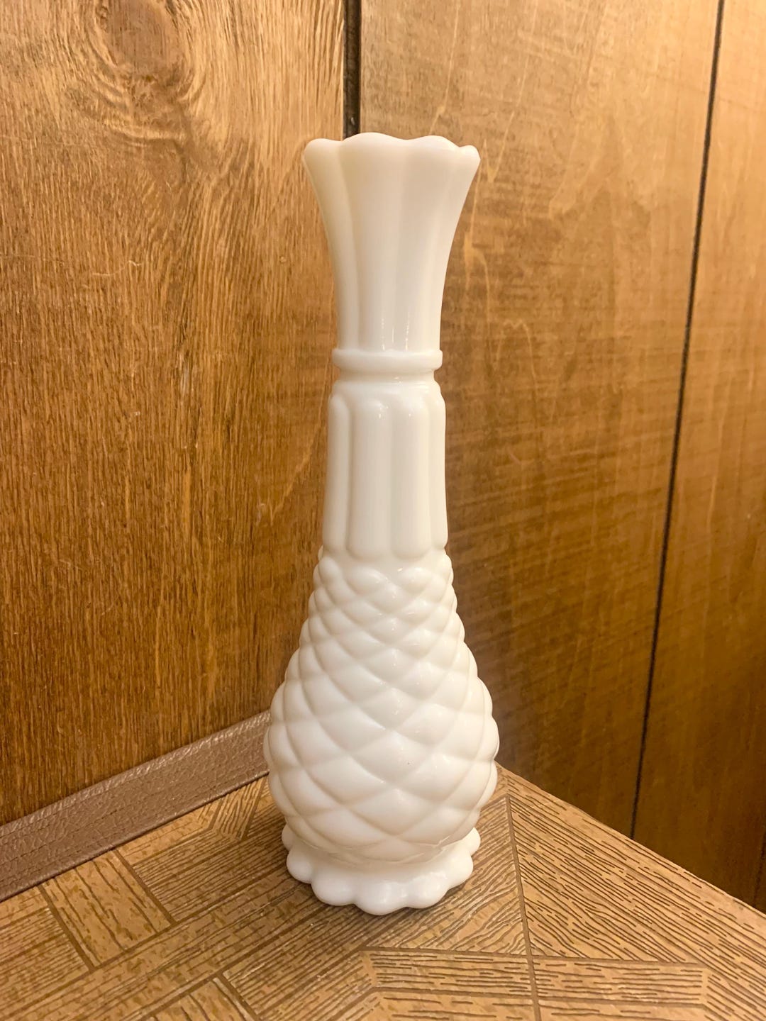 1960’s Milk Glass Diamond Pattern Vase - 9 Inch - Etsy
