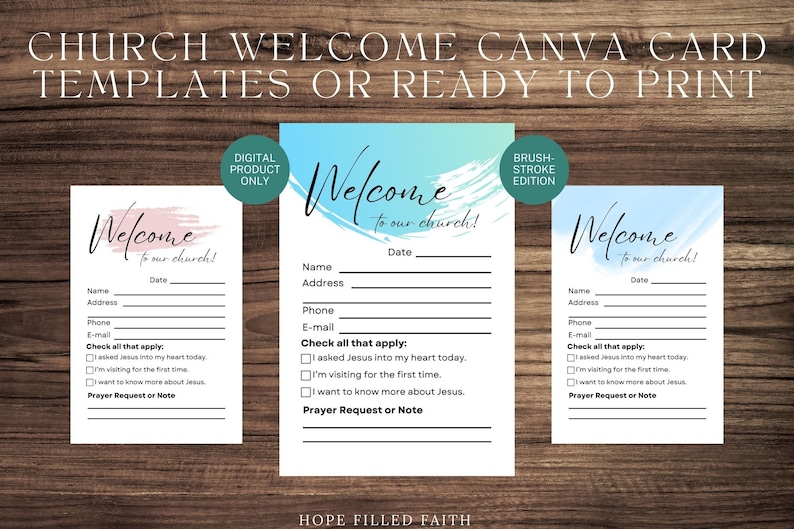 Printable Church Welcome Cards, Visitor Cards, Connection Cards DIY in ...