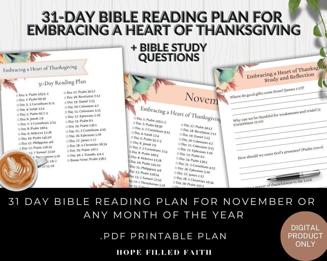 Printable Thanksgiving Bible Study Guide With Bible Reading Plan, Bible ...