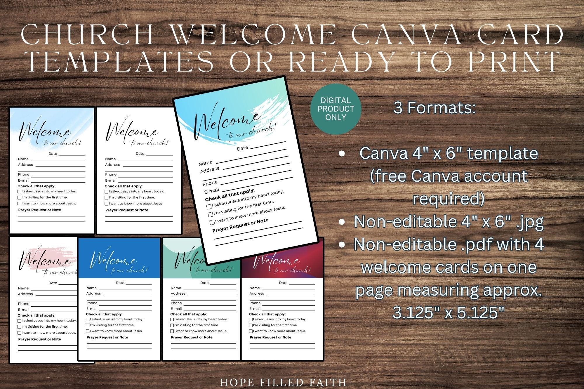 Printable Church Welcome Cards, Visitor Cards, Connection Cards DIY in ...