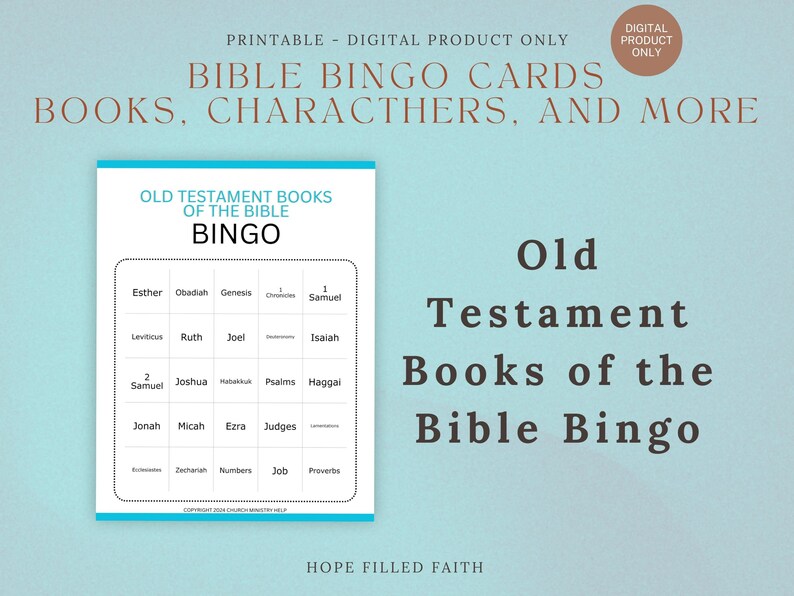 Printable Bible Knowledge 7 Game Bingo Set - Books of the Bible, Bible ...