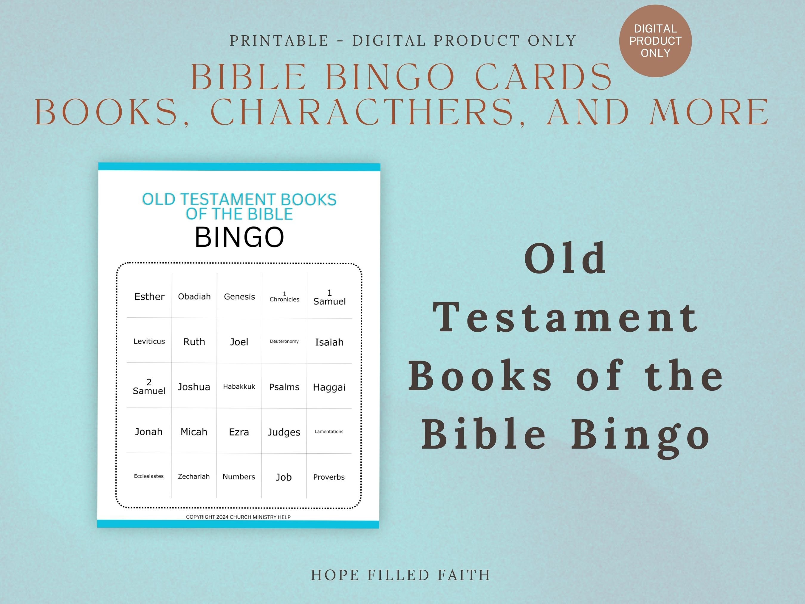 Printable Bible Knowledge 7 Game Bingo Set - Books of the Bible, Bible ...
