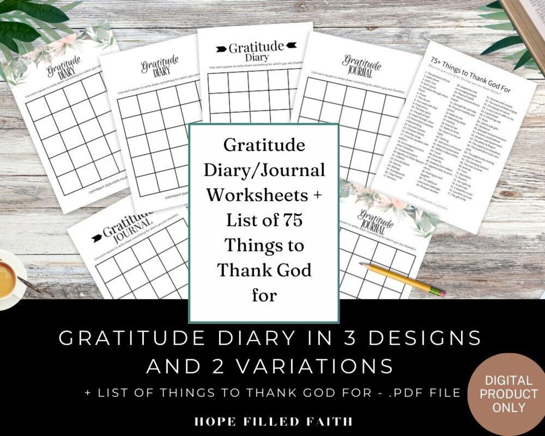 Printable Gratitude Diary or Journal & 75+ Things to Thank God for .PDF ...