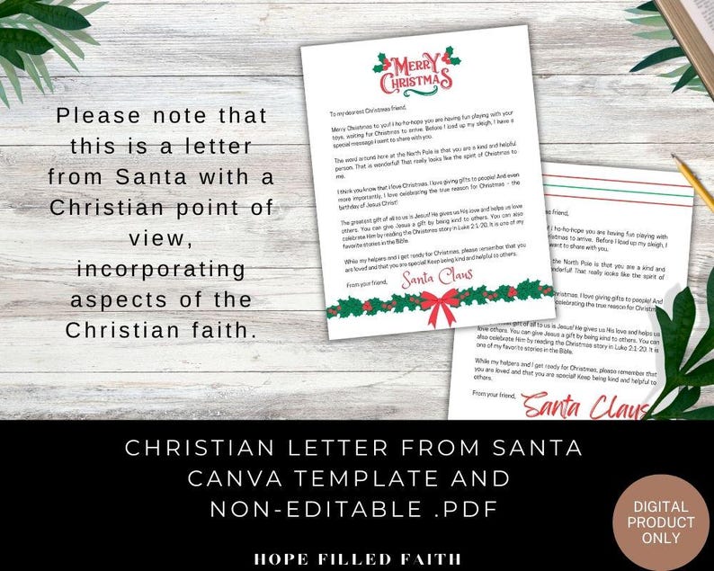 Printable Christian Letter From Santa - Editable Canva Template or ...