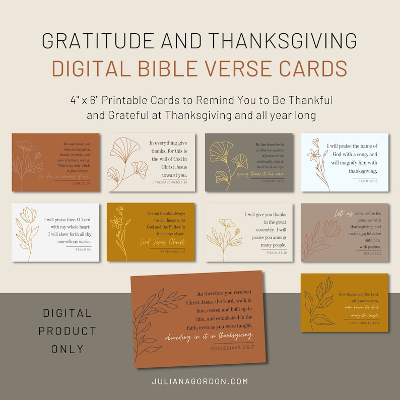 Printable 4 X 6 Bible Verses Cards for Gratitude and Thanksgiving - Etsy