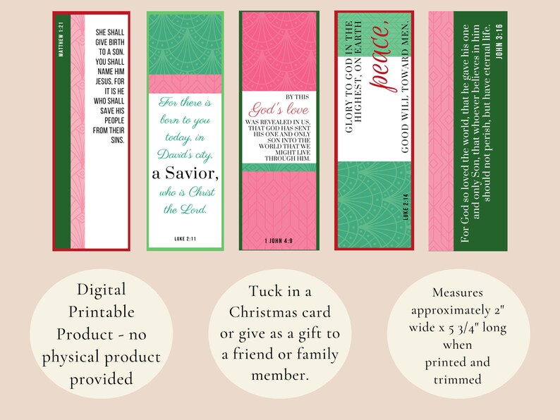 Printable Bible Verse Bookmarks About Christmas, Instant Digital ...