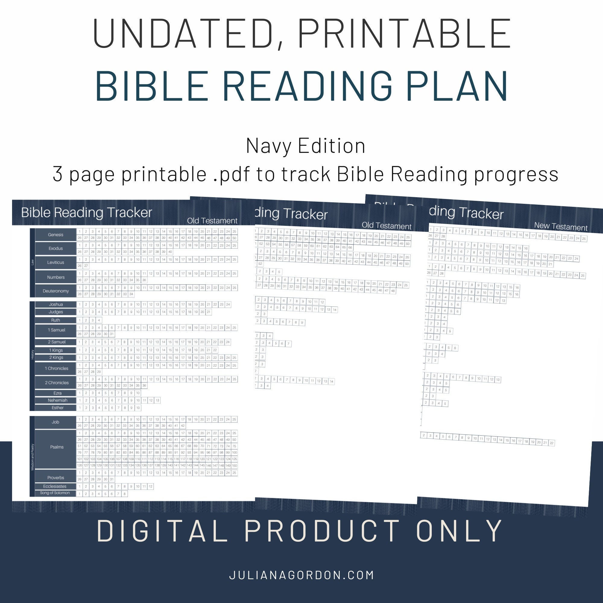 Printable Undated Bible Reading Tracker, Navy Edition, Letter Sized 8 1 ...