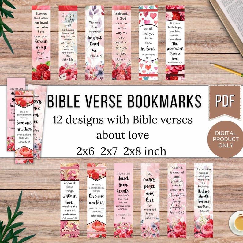 Printable Bible Verse Bookmarks About Love - 12 Designs in 3 Sizes ...
