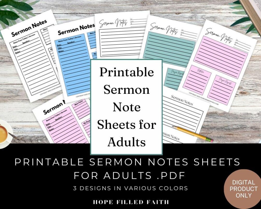 Adult Sermon Notes, Printable PDF, Bible Study, Church Notes, Color and ...