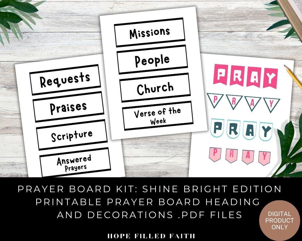 Printable Prayer Board Kit -shine Bright- Christian Church Prayer Group ...