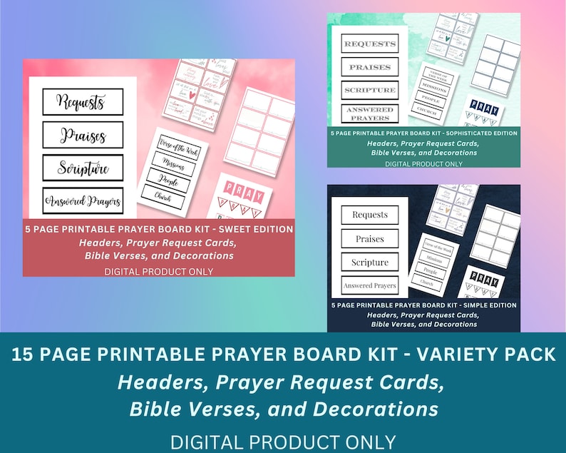 Printable Prayer Board Kit - Variety Pack - Christian Church Prayer ...