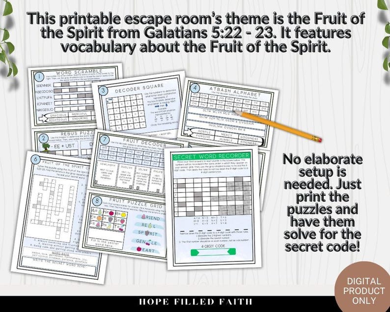 Bible Printable Escape Room for Kids Game, Fruit of the Spirit Theme ...