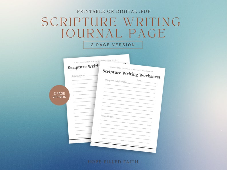 Scripture Writing Journal Worksheets | Printable .PDF 1 or 2 Page ...