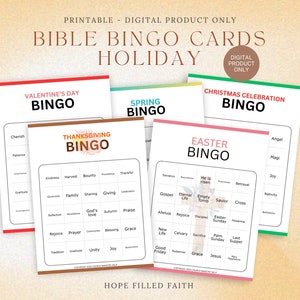 Printable Bible Holiday Themed 5 Game Bingo Set - Easter Thanksgiving ...